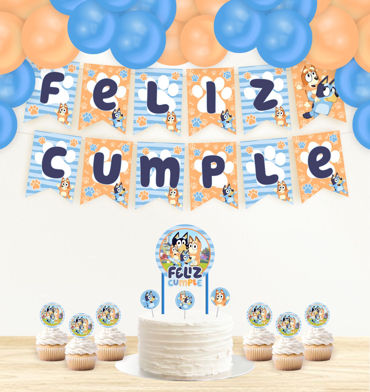 Combo Kit Deco Party Bluey Celeste | Taller Creativo