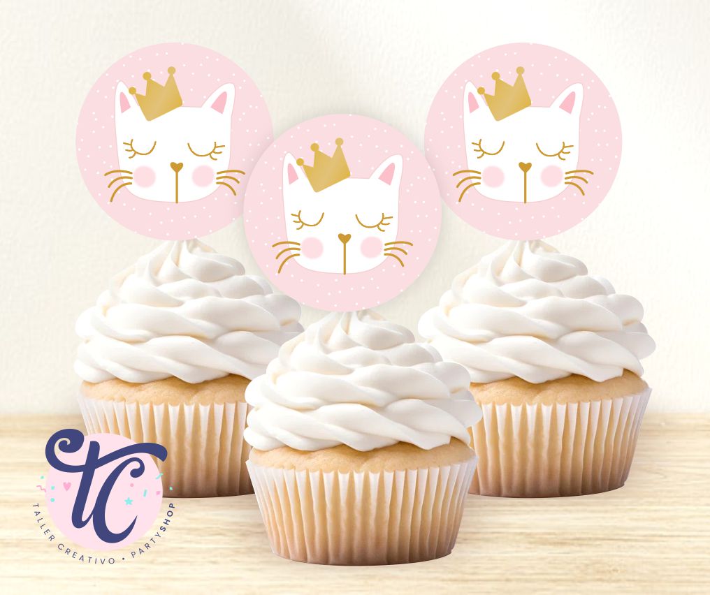 Toppers para Cupcake Gatita Kitty x10 | Taller Creativo