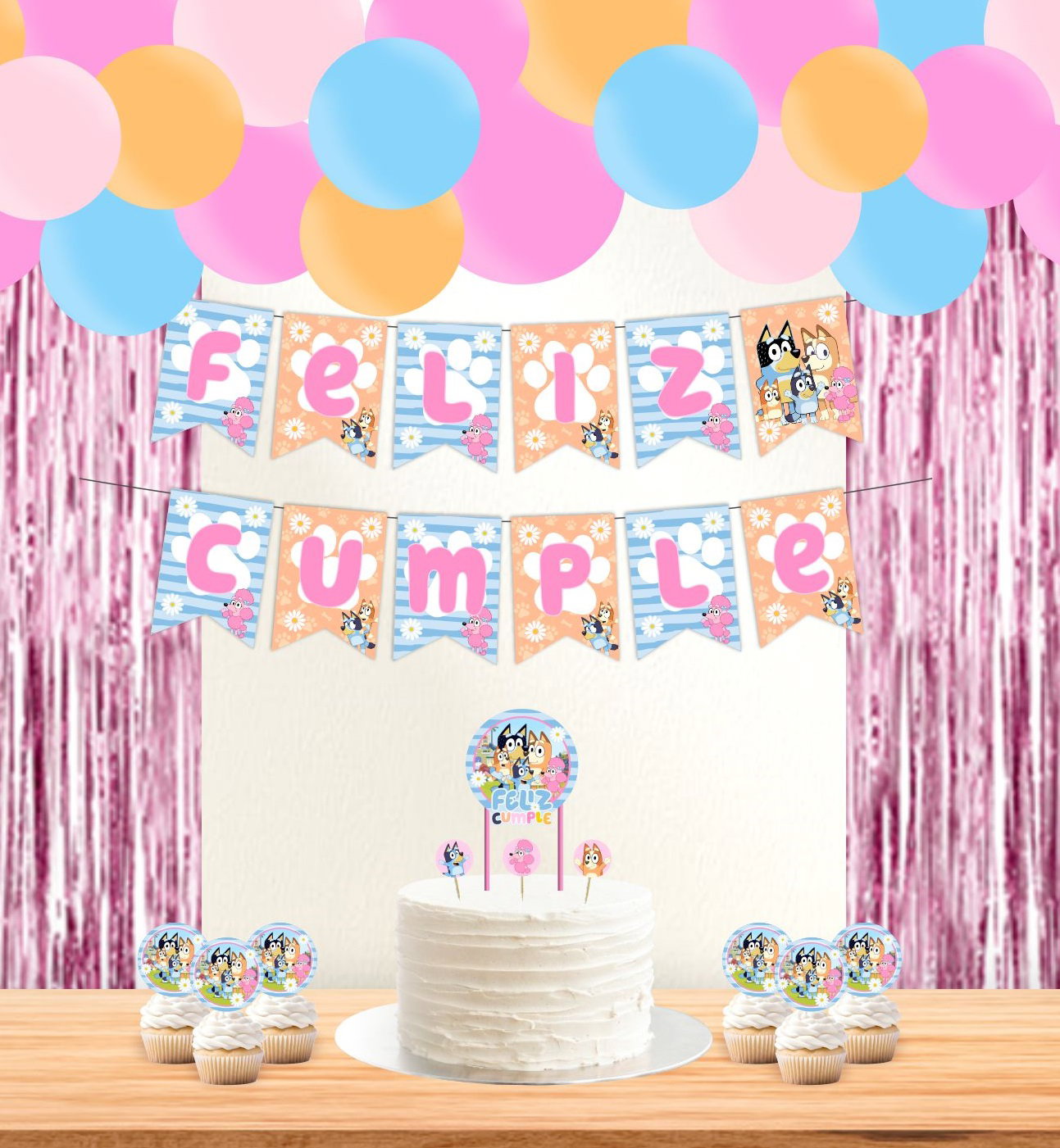 Combo Kit Deco Party Bluey Rosa | Taller Creativo