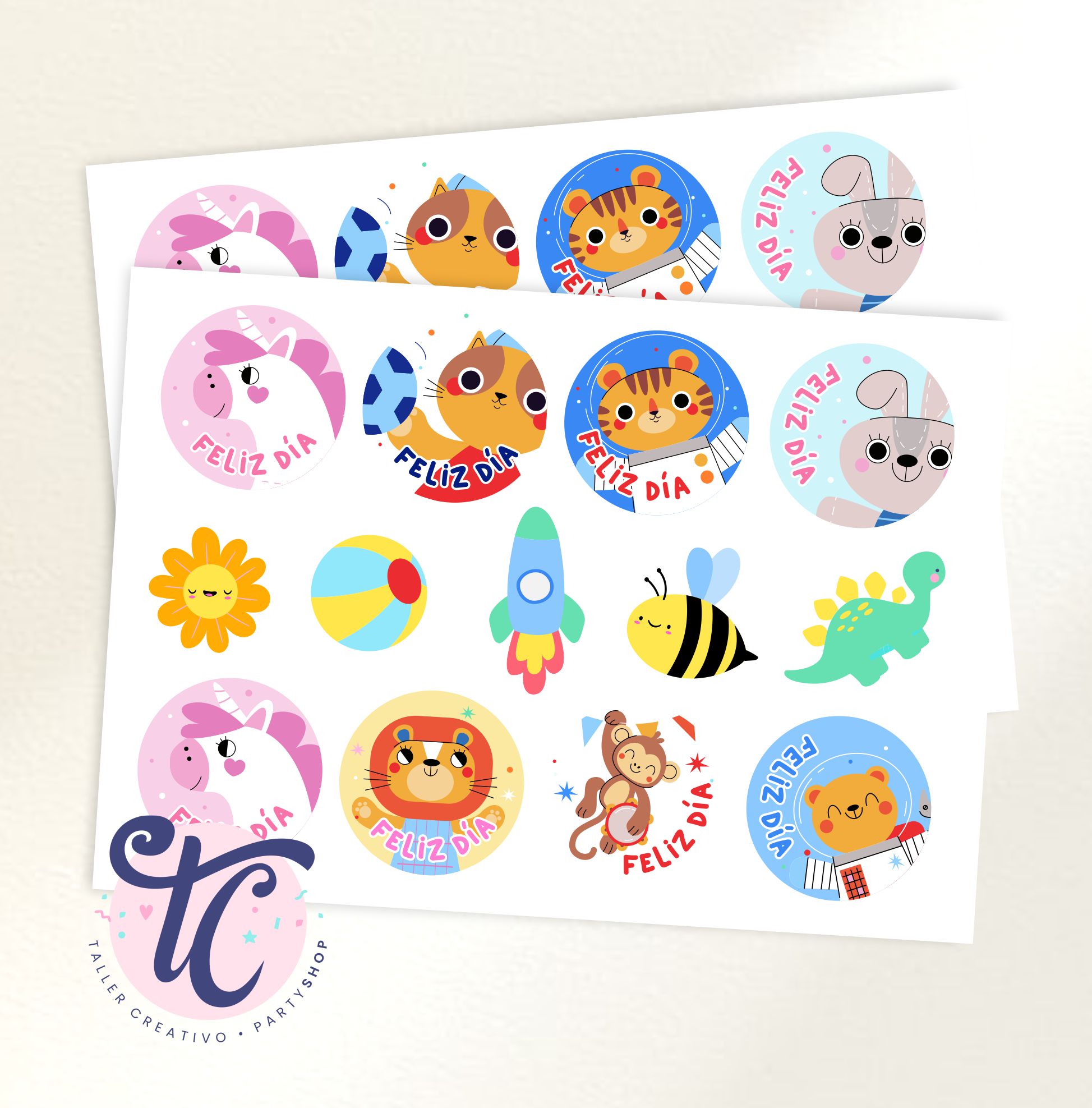 Stickers Feliz Dia Infantil Espacial x12 | Taller Creativo