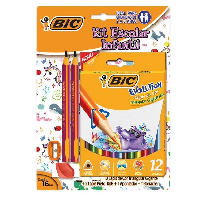 KIT BIC ESCOLAR INFANTIL TRAINGULAR GIGANTE + GOMA + SACAPUNTA ...
