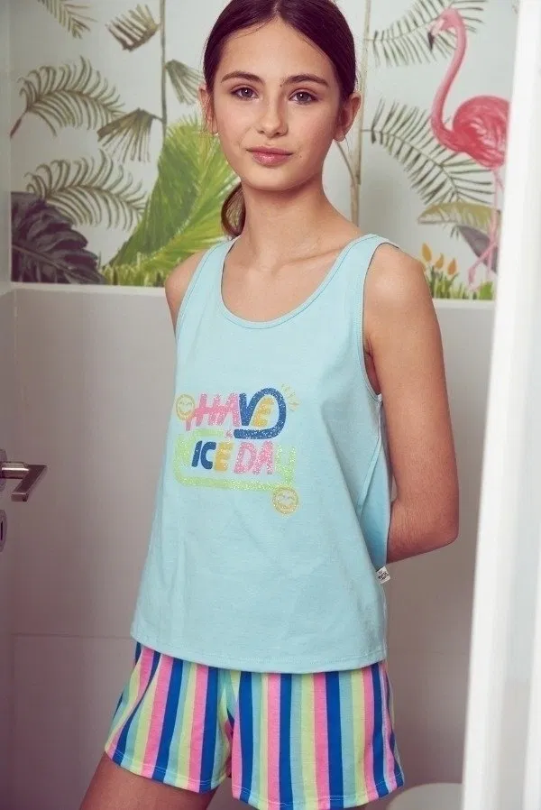 Pijama nena musculosa y short Celeste 452-21 have a nice day Tutta La ...