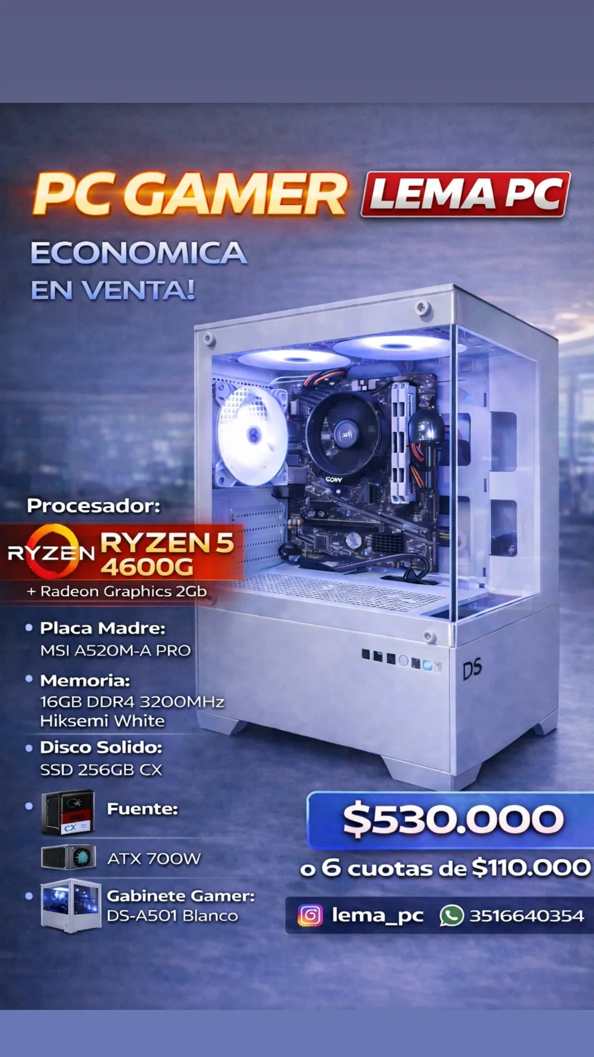 PC Ryzen 5 4600g + 16gb Drr4 3200mhz | Lema PC