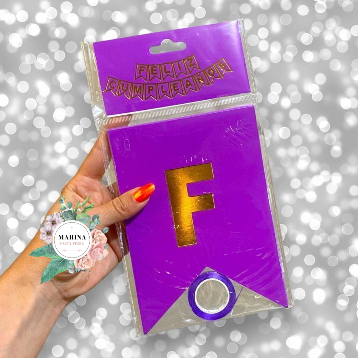 Banderin de cumpleaños neón violeta | Mahina party store