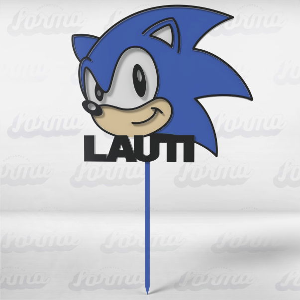 Cake Topper Sonic Cara Personalizado 18 cm | Forma Cortantes 3D