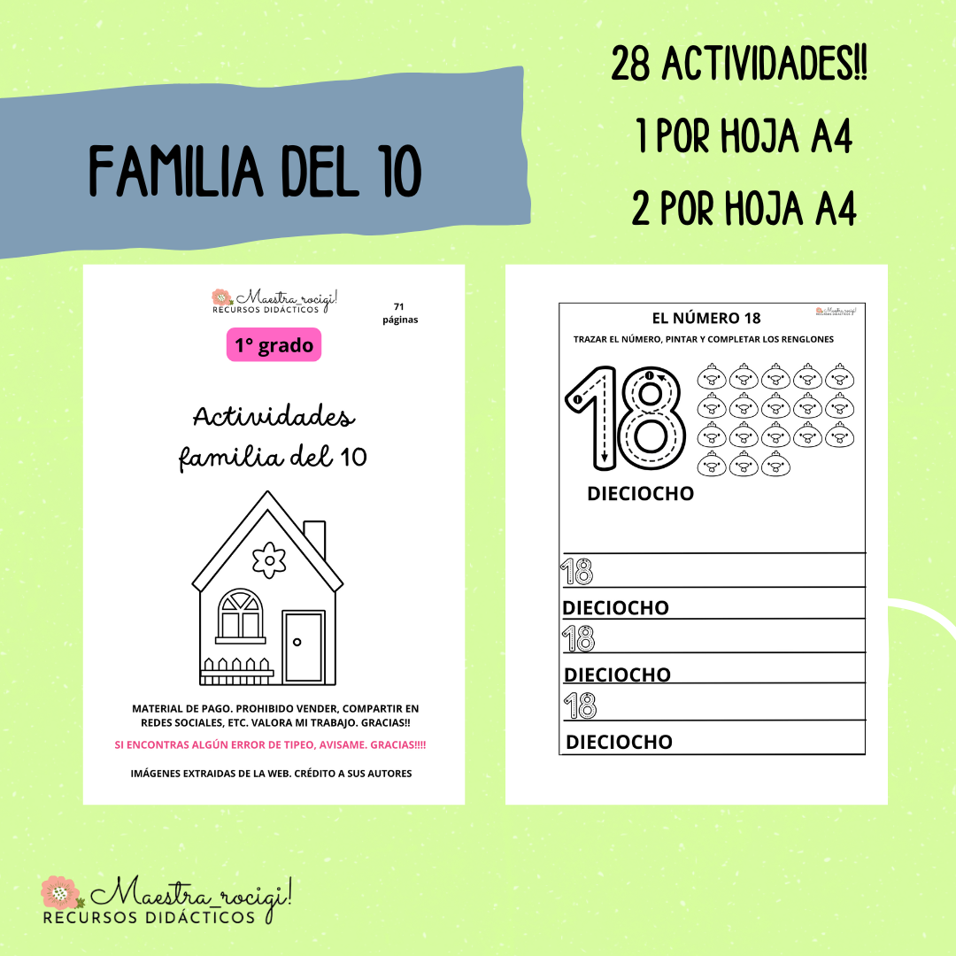 Actividades familia del 10 (pdf) | Maestra Rocigi