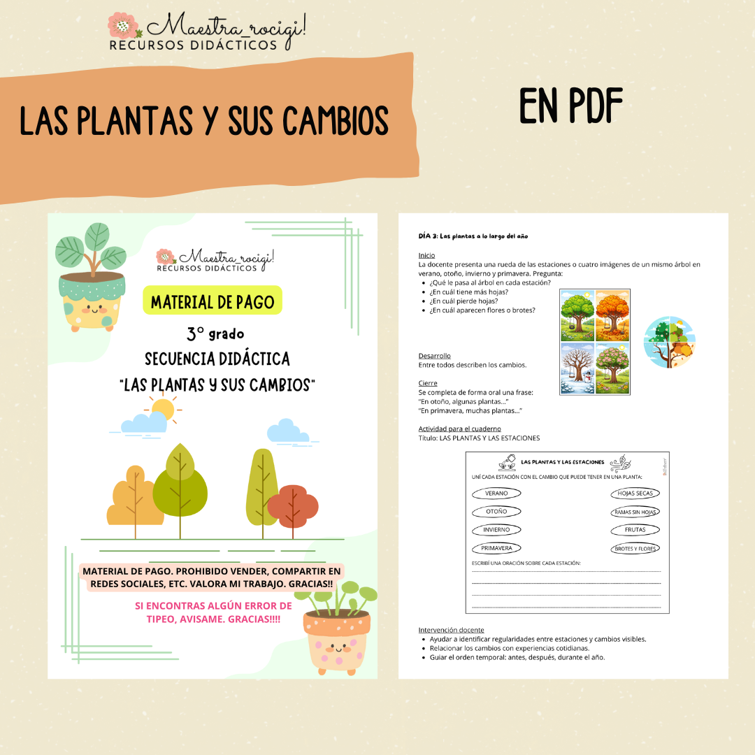 Secuencia "LAS PLANTAS Y SUS CAMBIOS" 3° grado. (pdf) | Maestra Rocigi