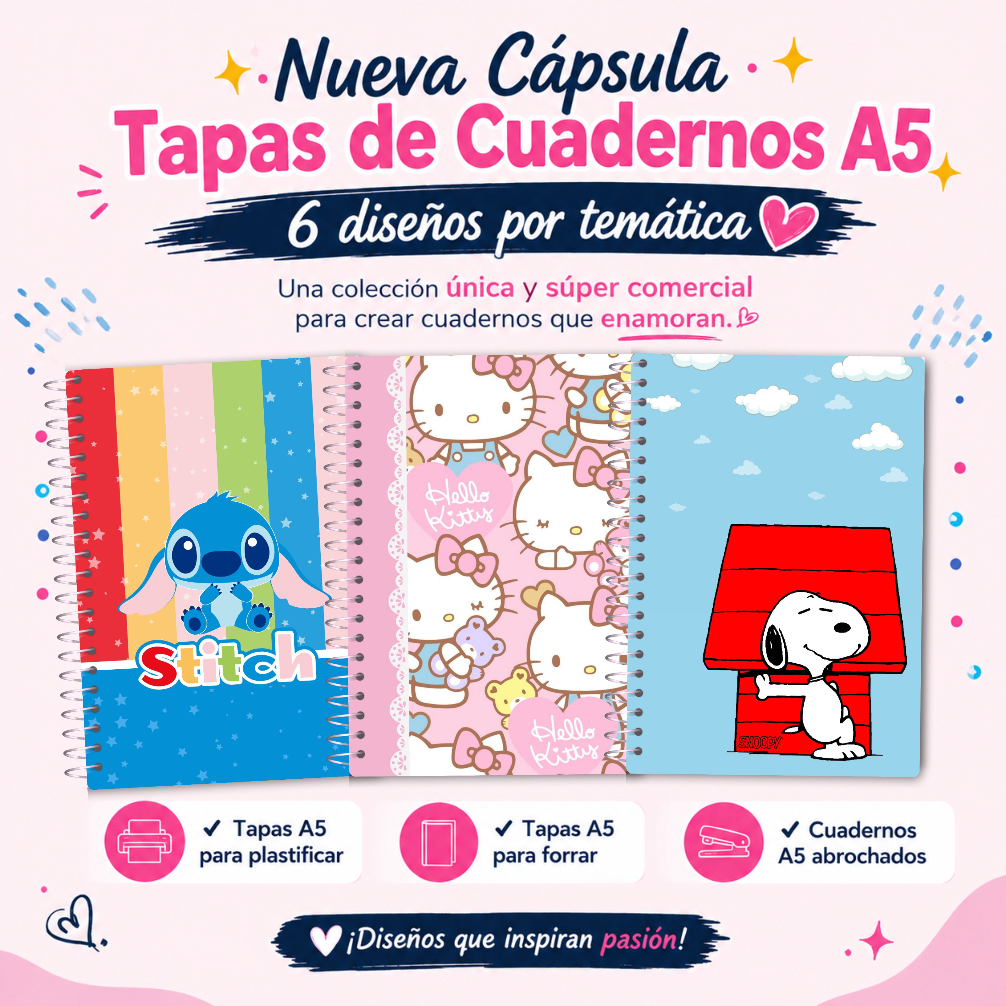 CAPSULA 18 TAPAS A5 (SNOOPY - HELLO KITTY - STITCH) | DISEÑANDO ALEGRIA
