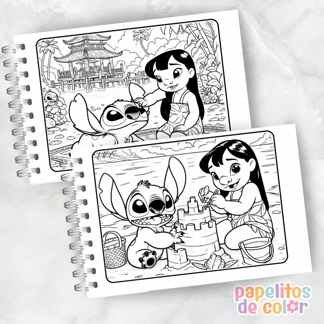 🌺 Libro para Pintar Lilo & Stitch 🐾 | Papelitos de color