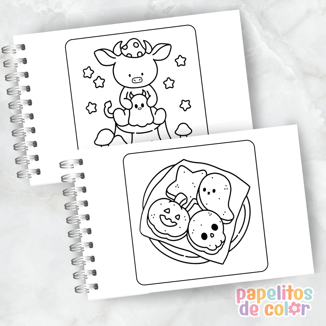 👻 Libro para Pintar Cute & Spooky 🎨🖤 | Papelitos de color