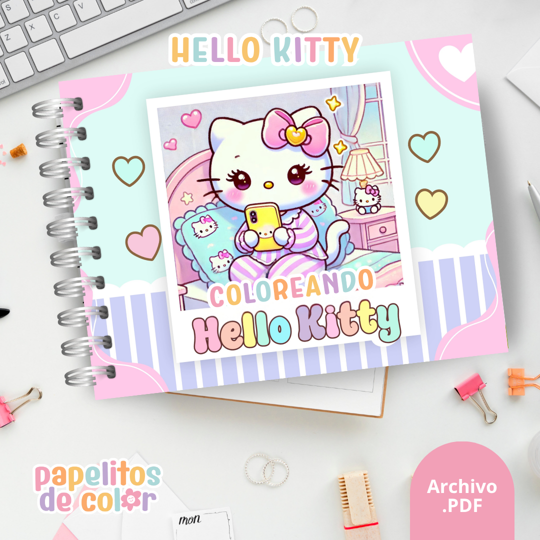 🐱💖Libro para pintar Hello Kitty 🎀 | Papelitos de color