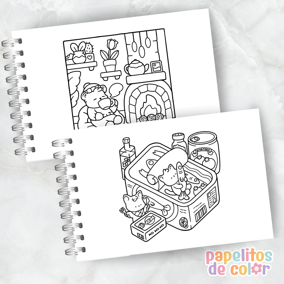 🤎🎨Libro para pintar Comfy & Cozy 🧸🕯️ | Papelitos de color