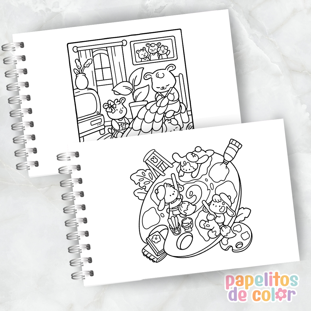 🤎🎨Libro para pintar Comfy & Cozy 🧸🕯️ | Papelitos de color