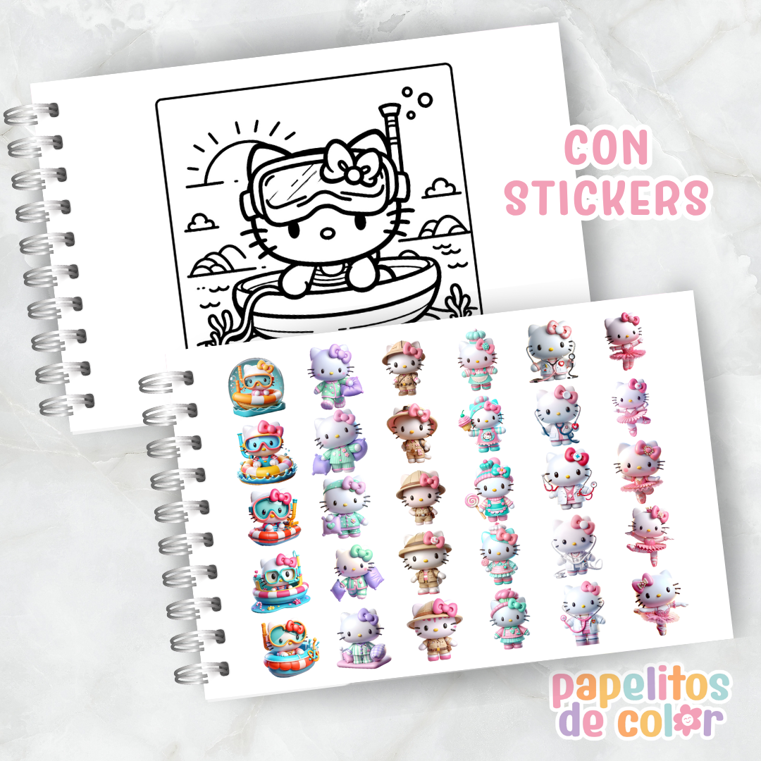 💖Libro para pintar Hello Kitty Vol. 2 🎀🐱 | Papelitos de color
