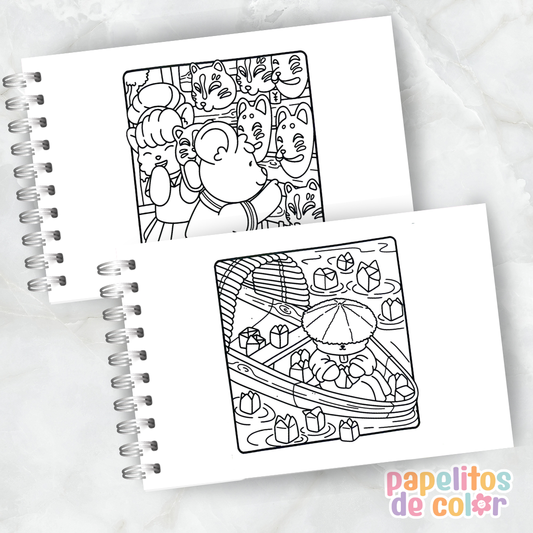 🖍️💖Libro para pintar Cute Japan 🎎🌸 | Papelitos de color
