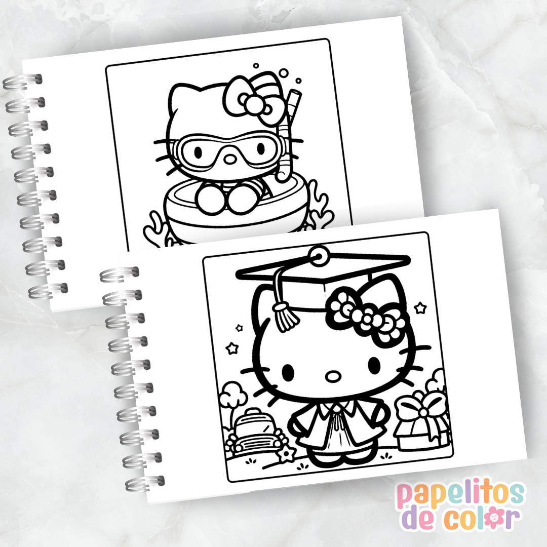 💖Libro para pintar Hello Kitty Vol. 2 🎀🐱 | Papelitos de color