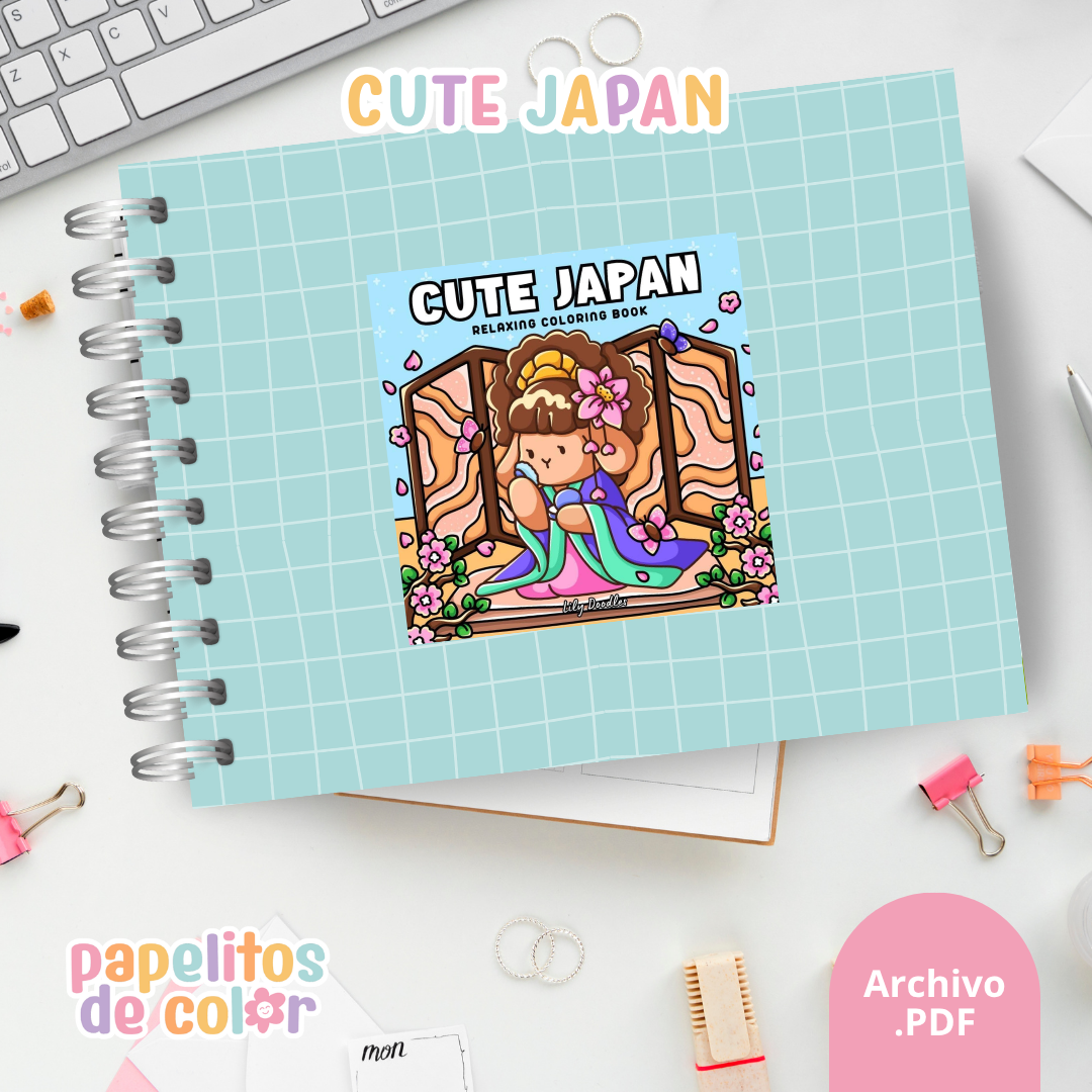 🖍️💖Libro para pintar Cute Japan 🎎🌸 | Papelitos de color
