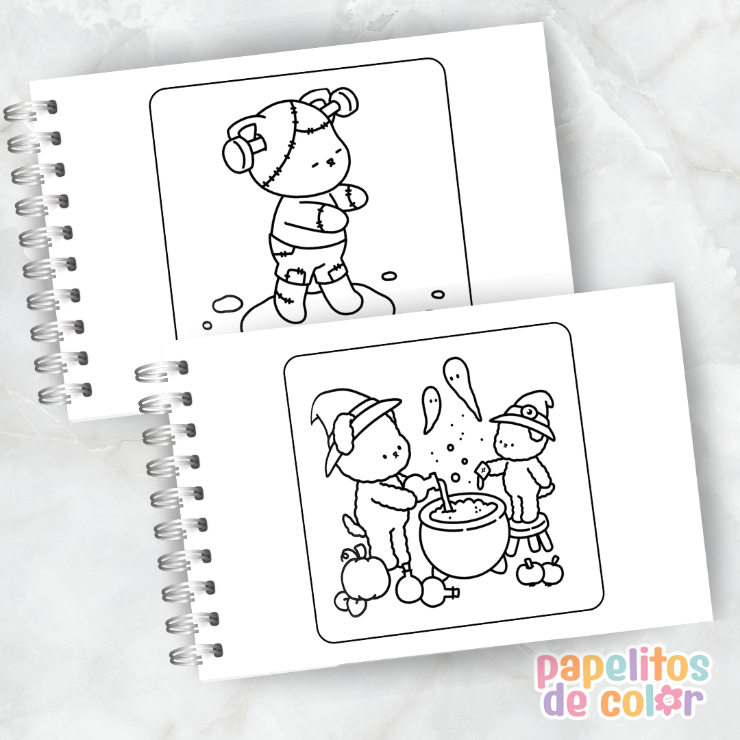 👻 Libro para Pintar Cute & Spooky 🎨🖤 | Papelitos de color
