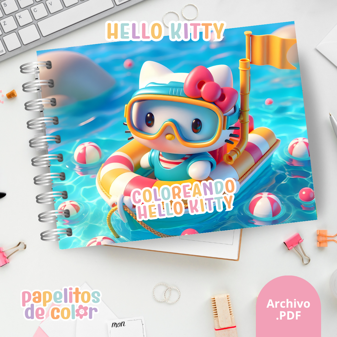 💖Libro para pintar Hello Kitty Vol. 2 🎀🐱 | Papelitos de color
