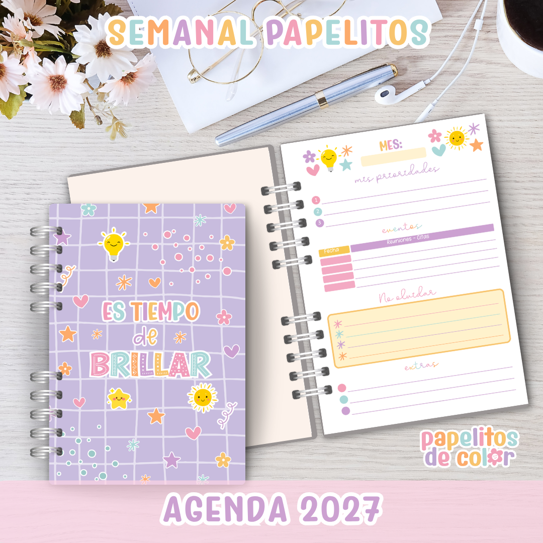 Agenda Papelitos 2027 - Semanal⭐ | Papelitos de color