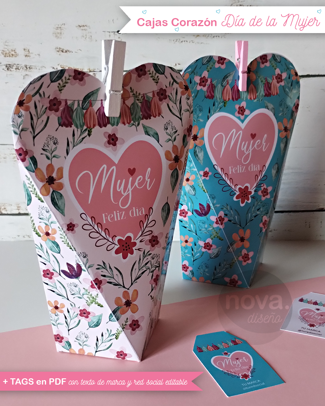 Imprimible Cajas Corazón 8M Día de la Mujer | nova diseño