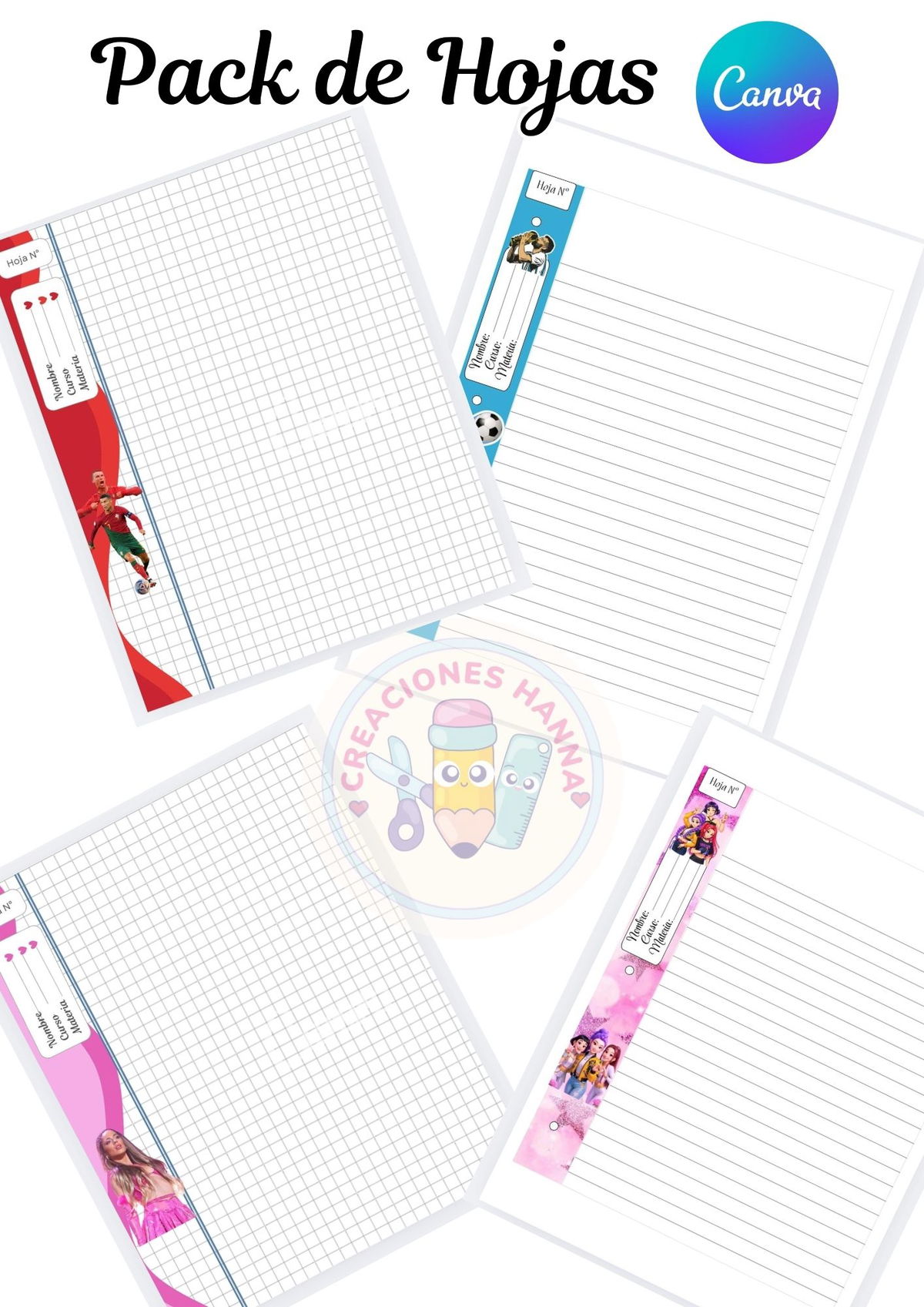 📚 PACK DE HOJAS N°3 – EDITABLE EN CANVA 📚 | CREACIONES HANNA